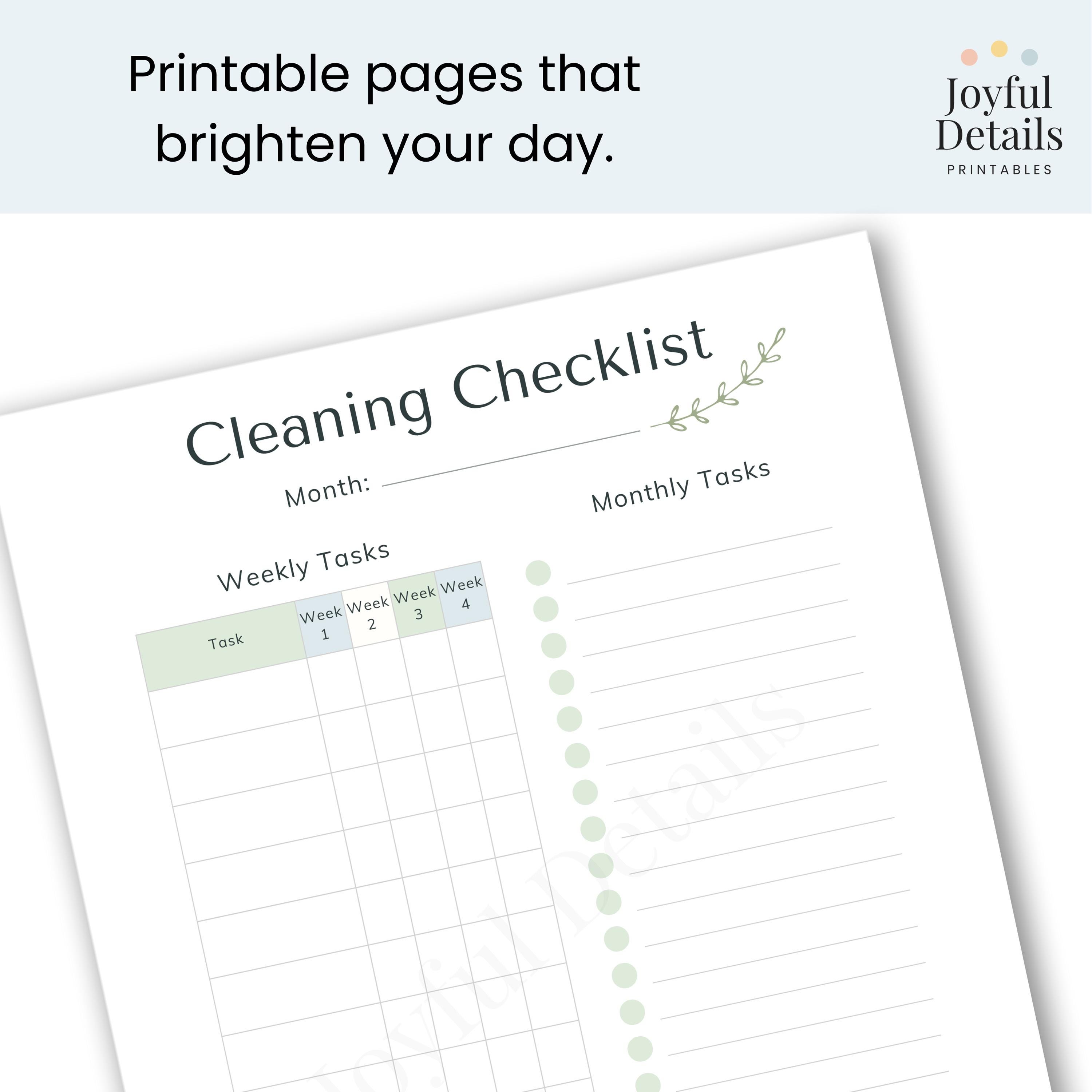 Cleaning Checklist Printable | Monthly + Weekly Chore Tracker Home ...