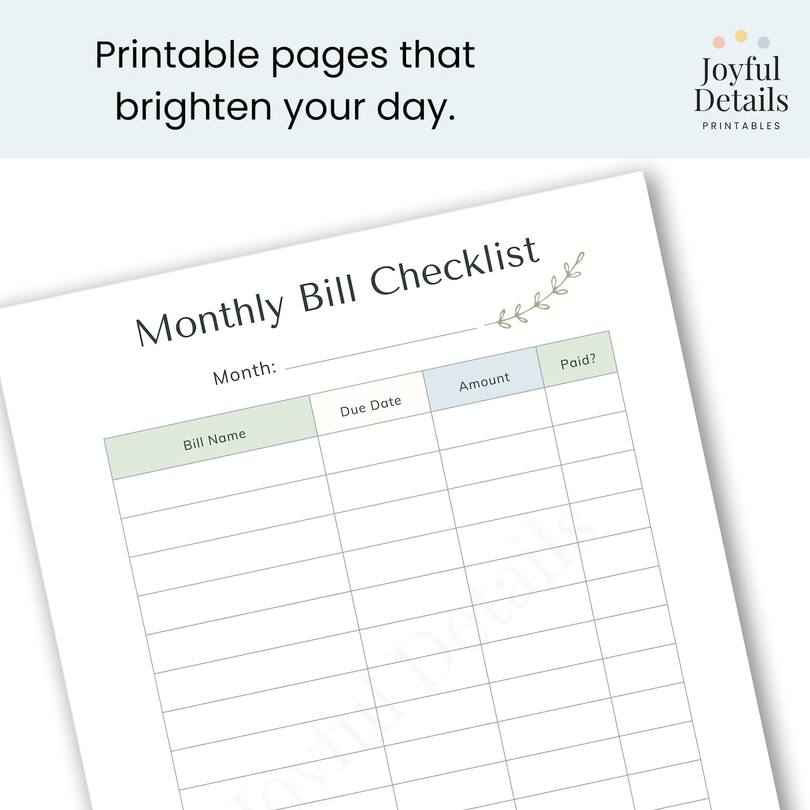 Monthly Bill Checklist Printable | Simple Budget Tracker Finance ...