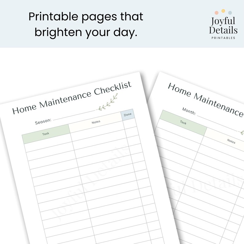 Home Maintenance Checklist Printable | Monthly & Seasonal Home Task ...