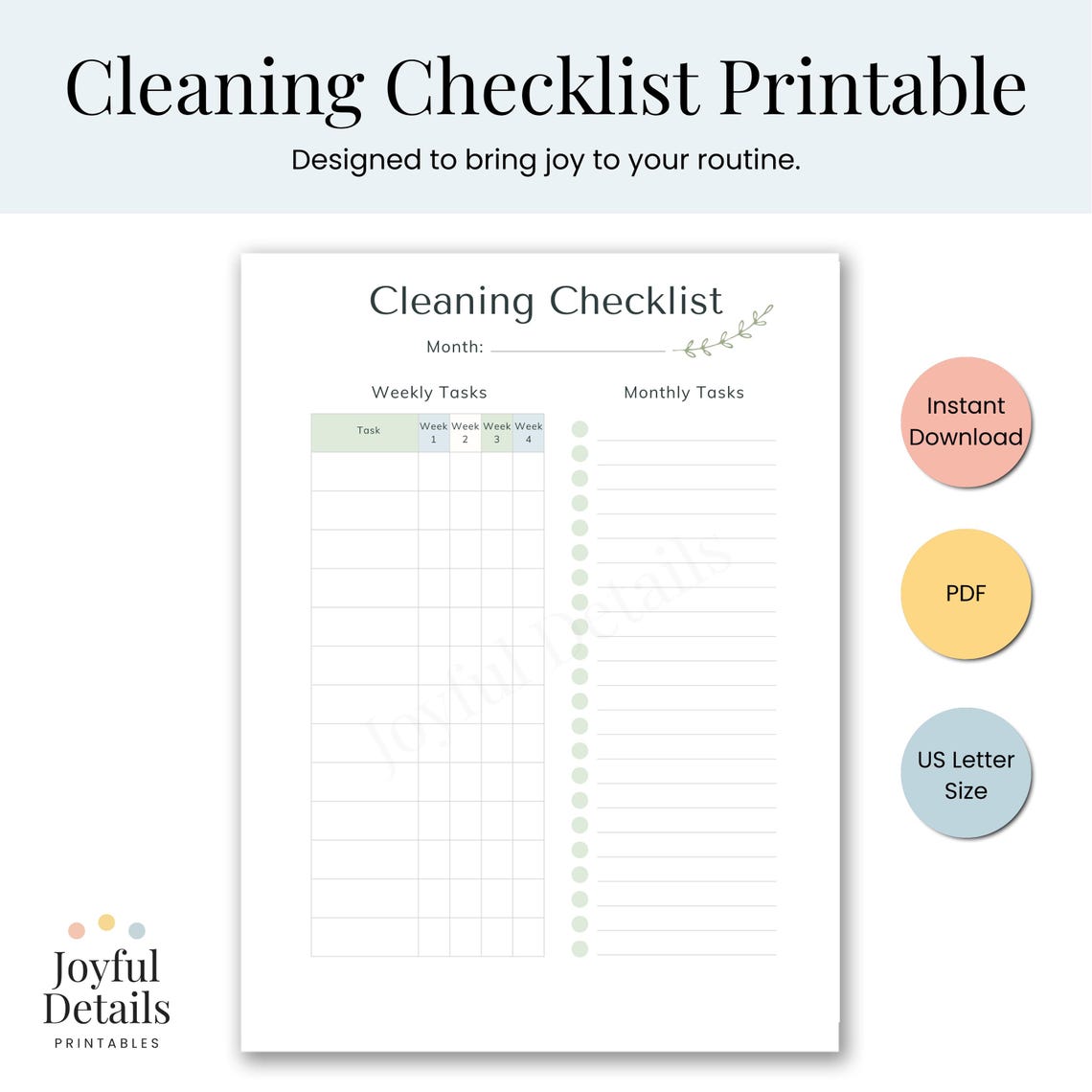 Cleaning Checklist Printable | Monthly + Weekly Chore Tracker Home ...