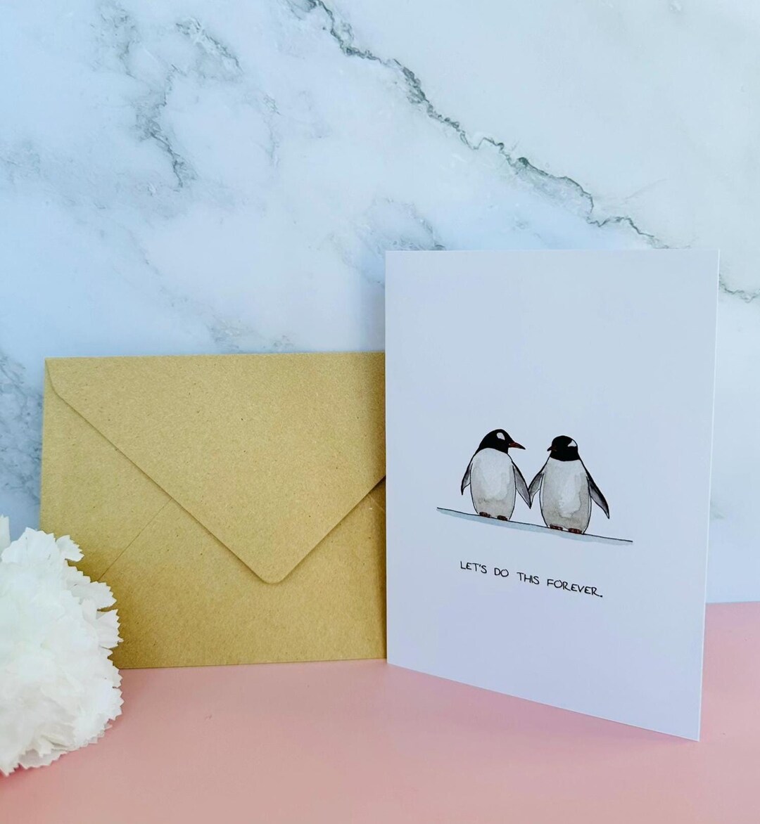 Handmade Penguin Love Card “let’s Do This Forever” – With Kraft Paper ...