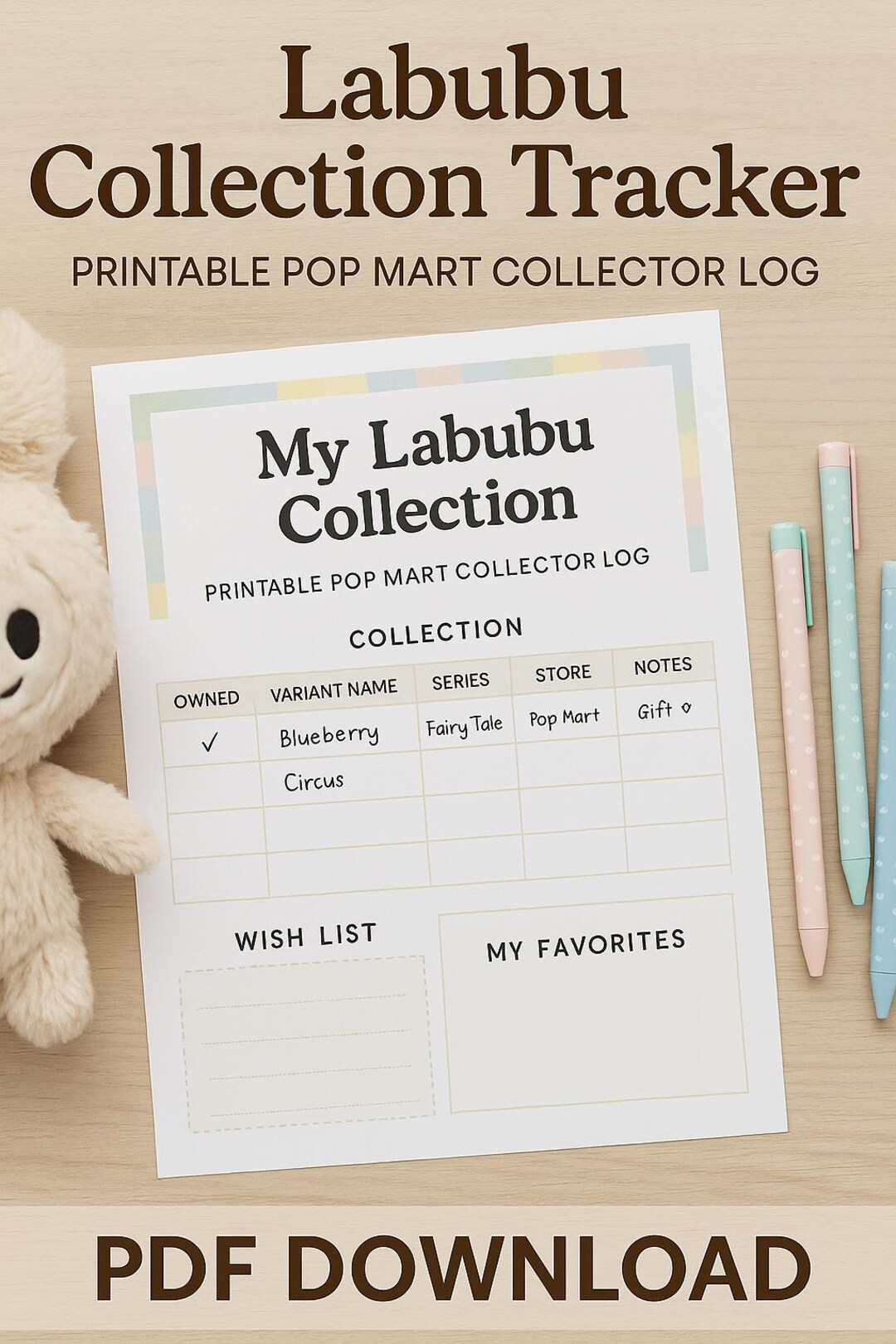 Labubu Collection Tracker - Printable Pop Mart Collector Log (pdf ...