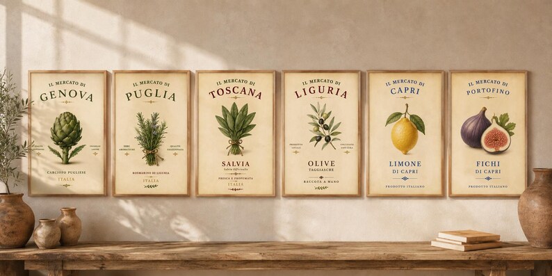 25 Italian Market Printable Wall Art Set, Mediterranean Vintage Kitchen ...
