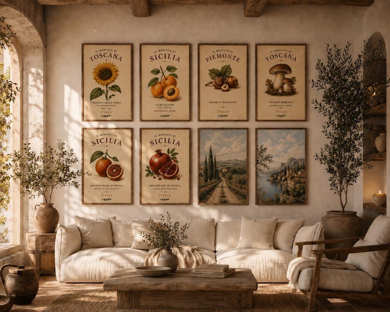 25 Italian Market Printable Wall Art Set, Mediterranean Vintage Kitchen ...