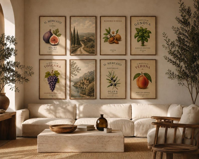 25 Italian Market Printable Wall Art Set, Mediterranean Vintage Kitchen ...