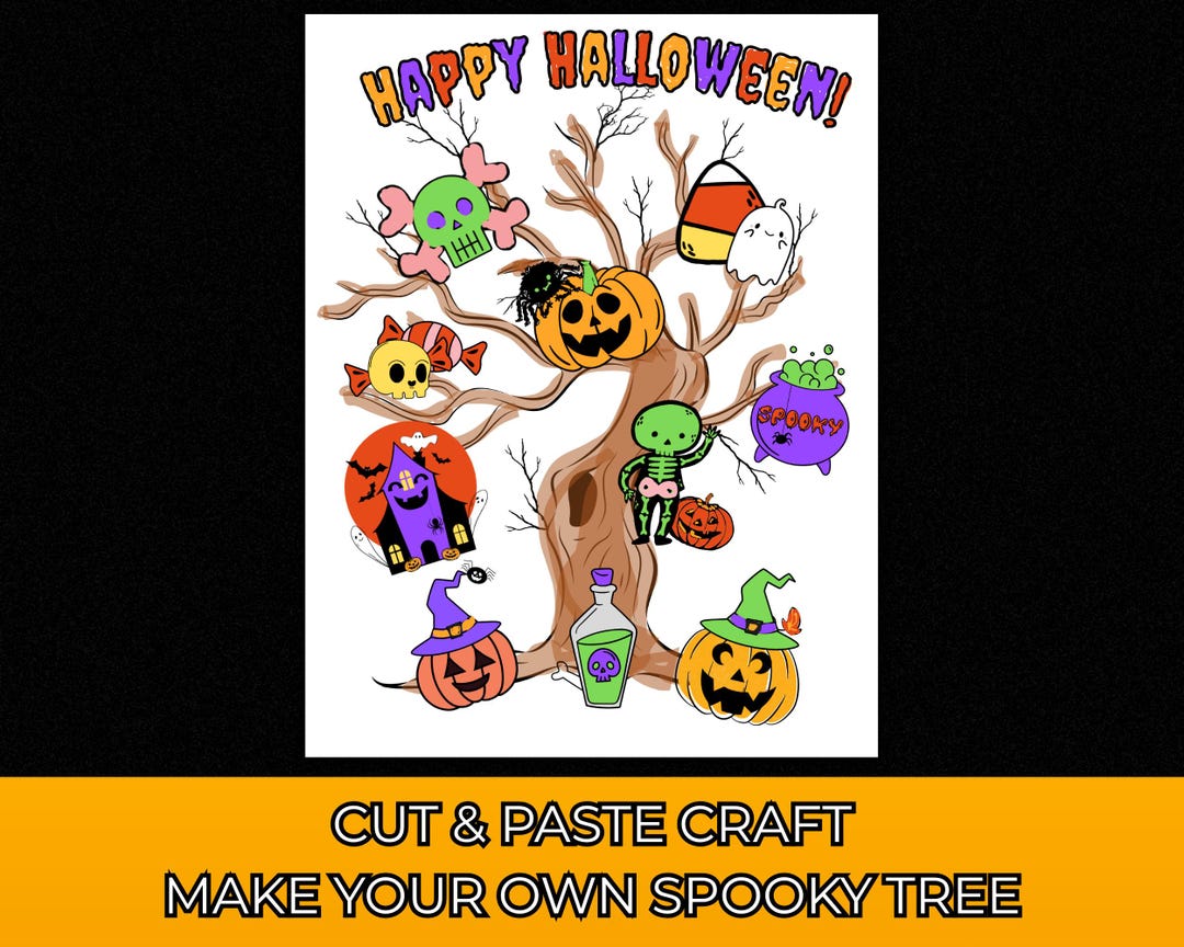 Halloween Spooky Tree Craft, Color, Cut, and Paste Activity (printable ...