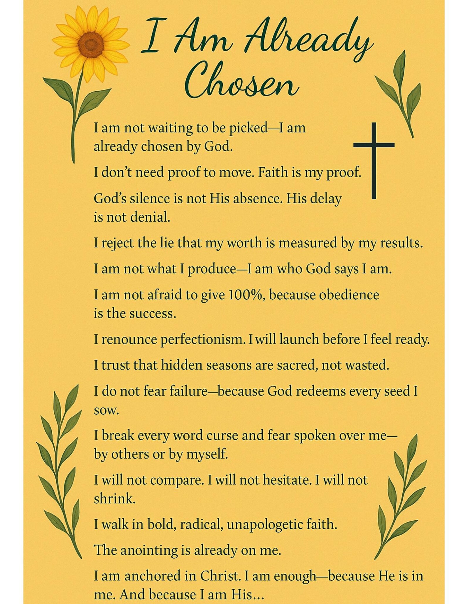 Christian Affirmation Printable Wall Art - 'I Am Already Chosen ...