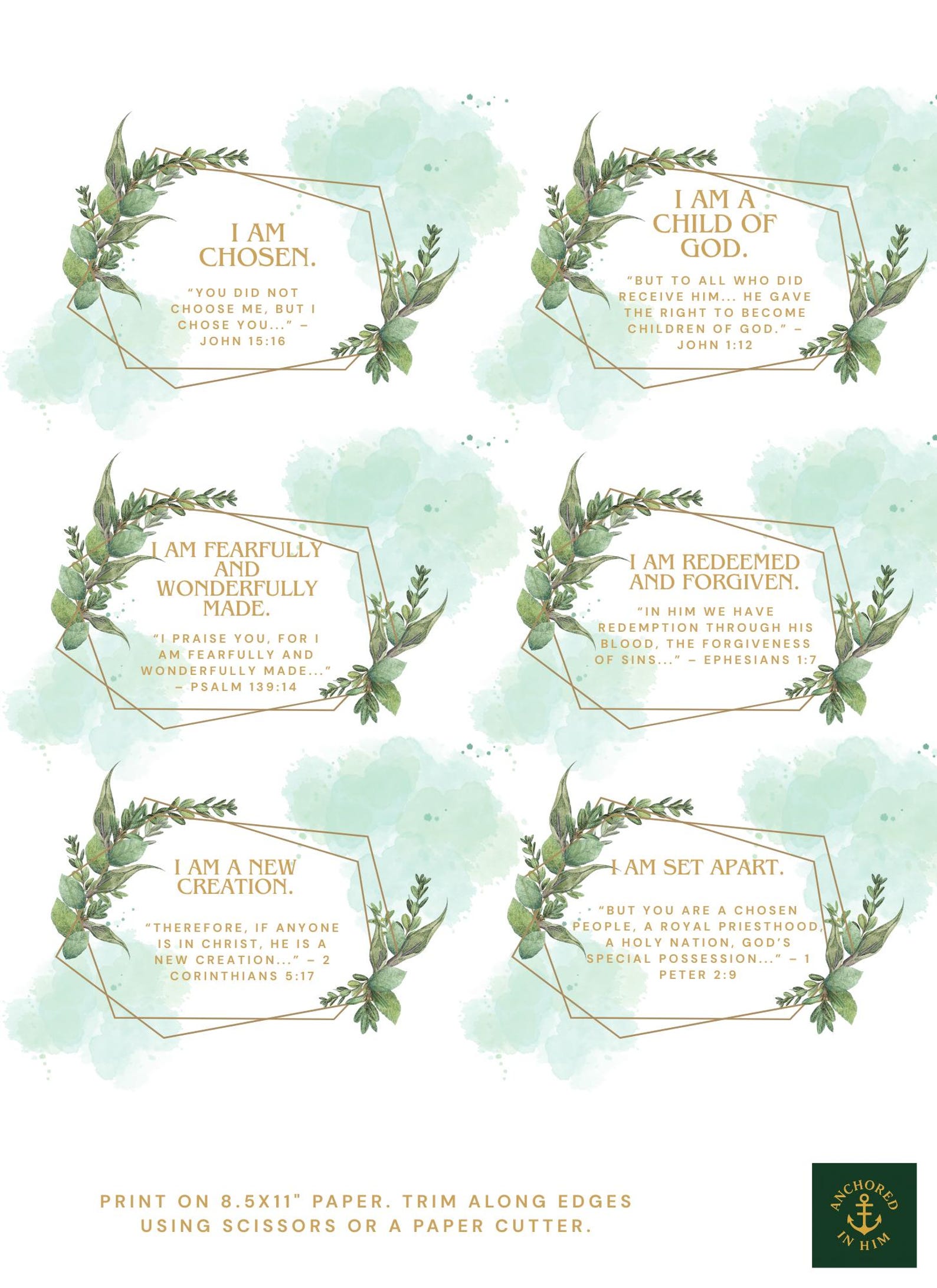 Biblical “I Am” Affirmation Cards – Printable Christian Declarations ...