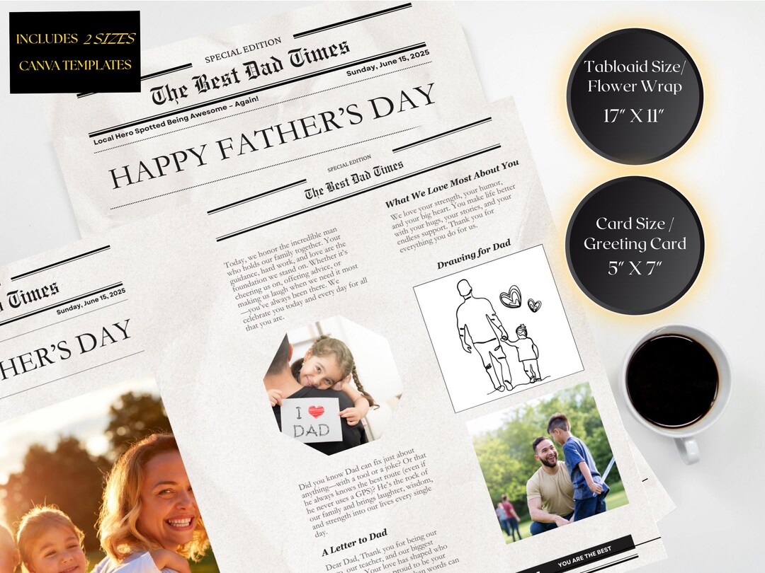 Editable Father’s Day Newspaper Template | DIY Canva Design | Printable ...
