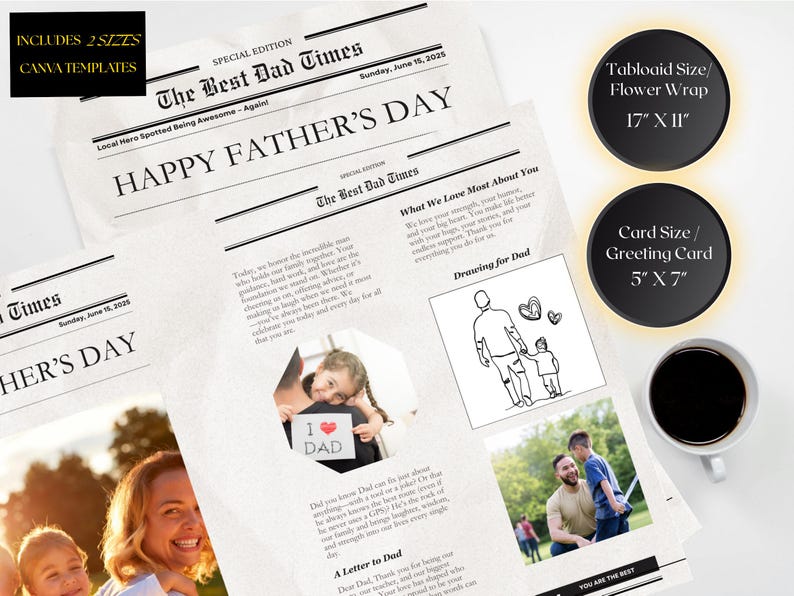 Editable Father’s Day Newspaper Template | DIY Canva Design | Printable ...