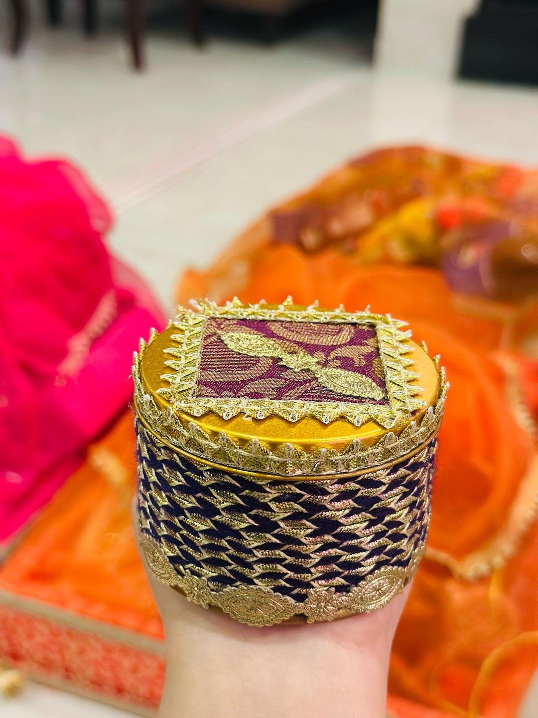 Handcrafted Dholki Gift Box, Indian Wedding Favor, Brocade Fabric - Etsy