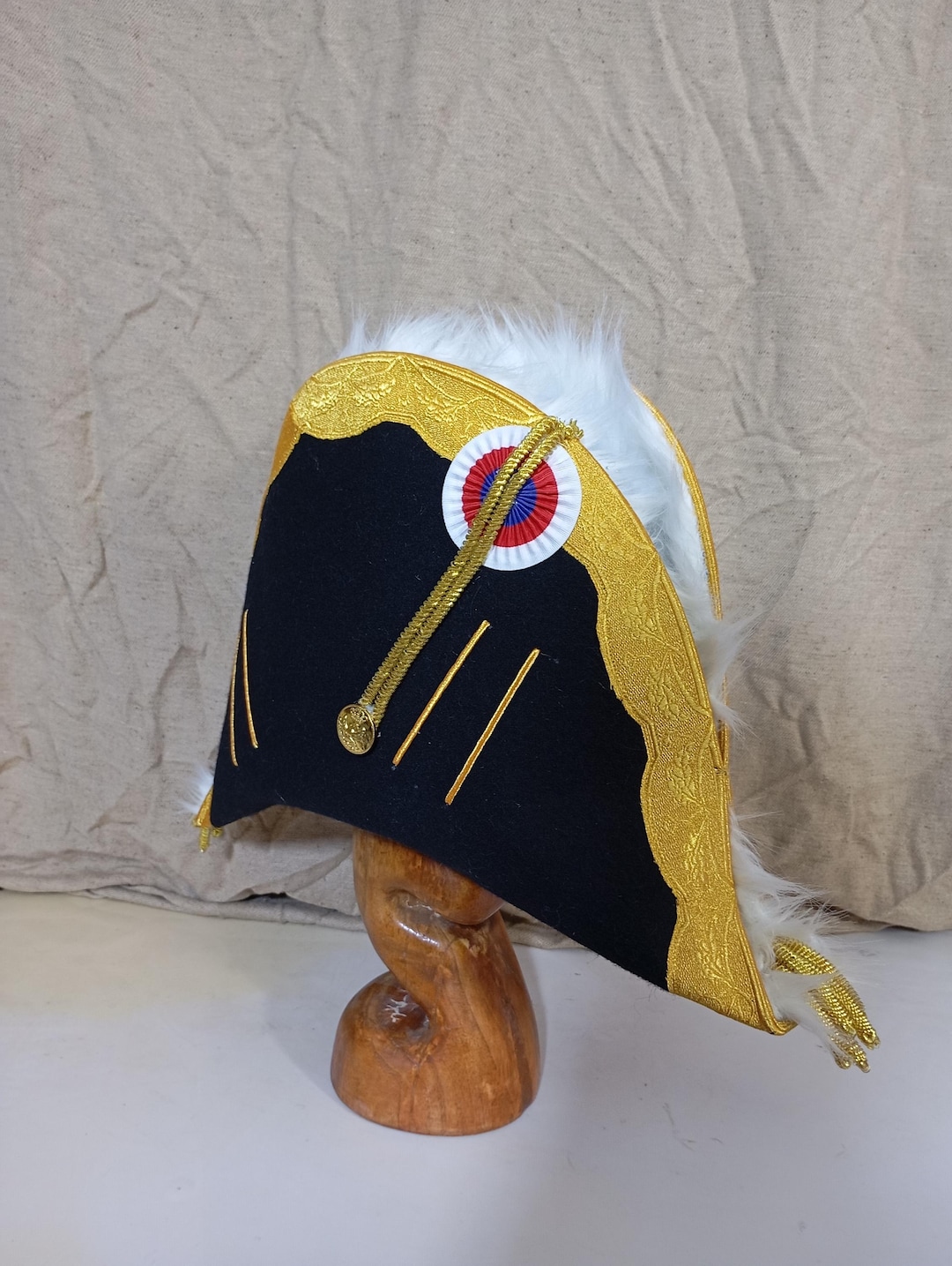 French General Officer Bicorn Hat | Gold Trim, White Feather Edge - Etsy