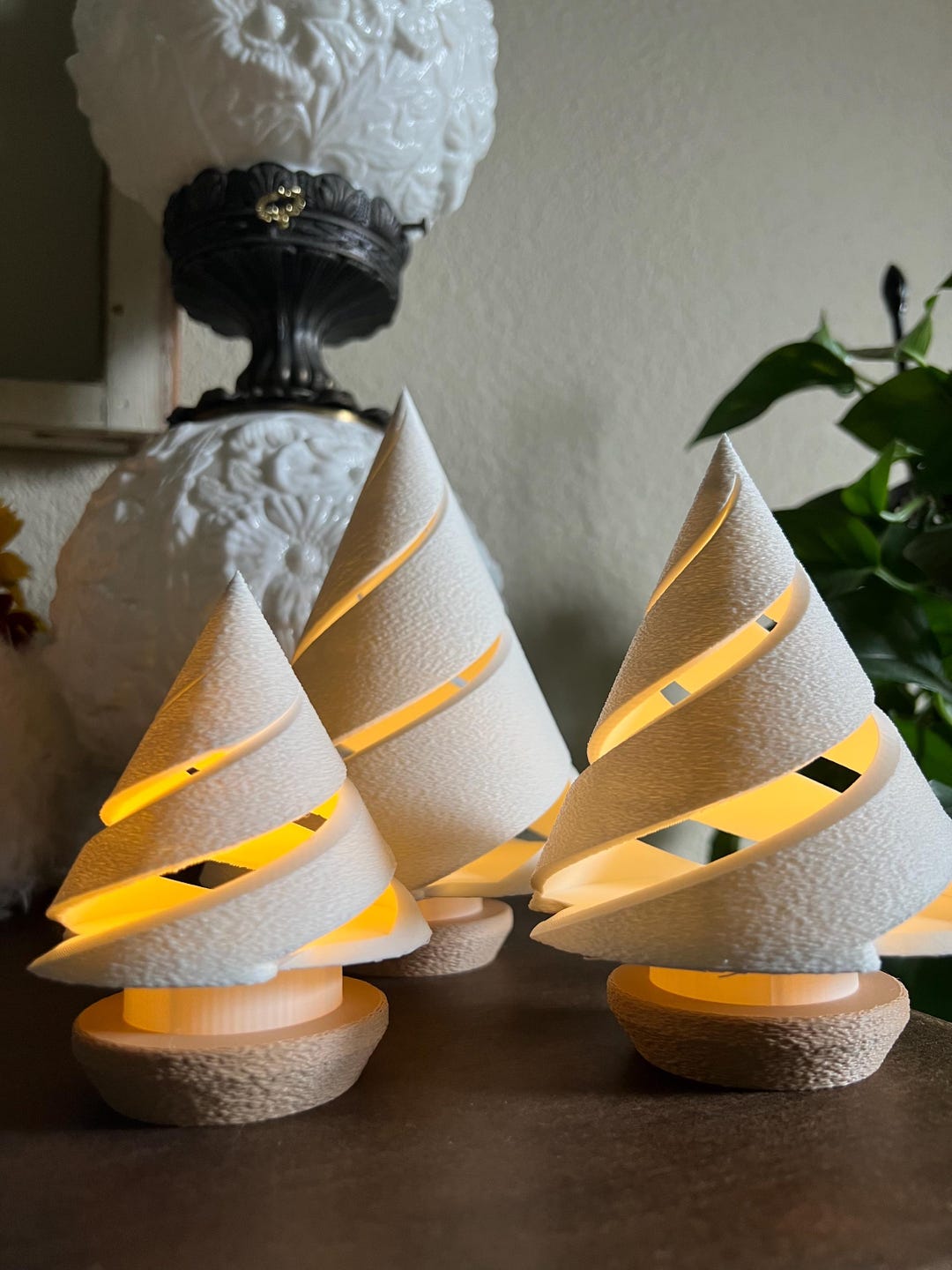 Set of 3 Elegant Christmas Tree Tea Light Lamps – 3D Printed Holiday ...