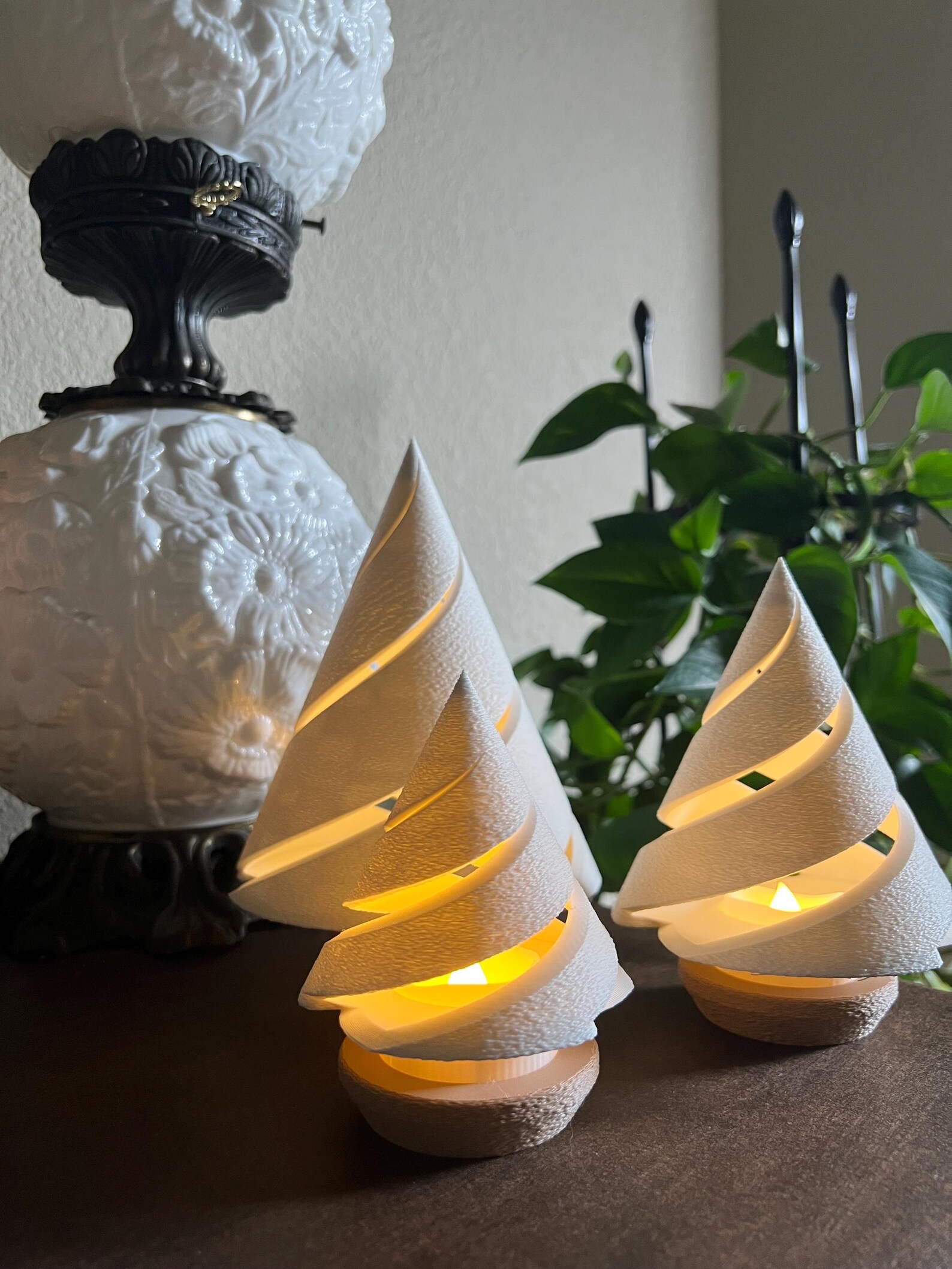 Set of 3 Elegant Christmas Tree Tea Light Lamps – 3D Printed Holiday ...