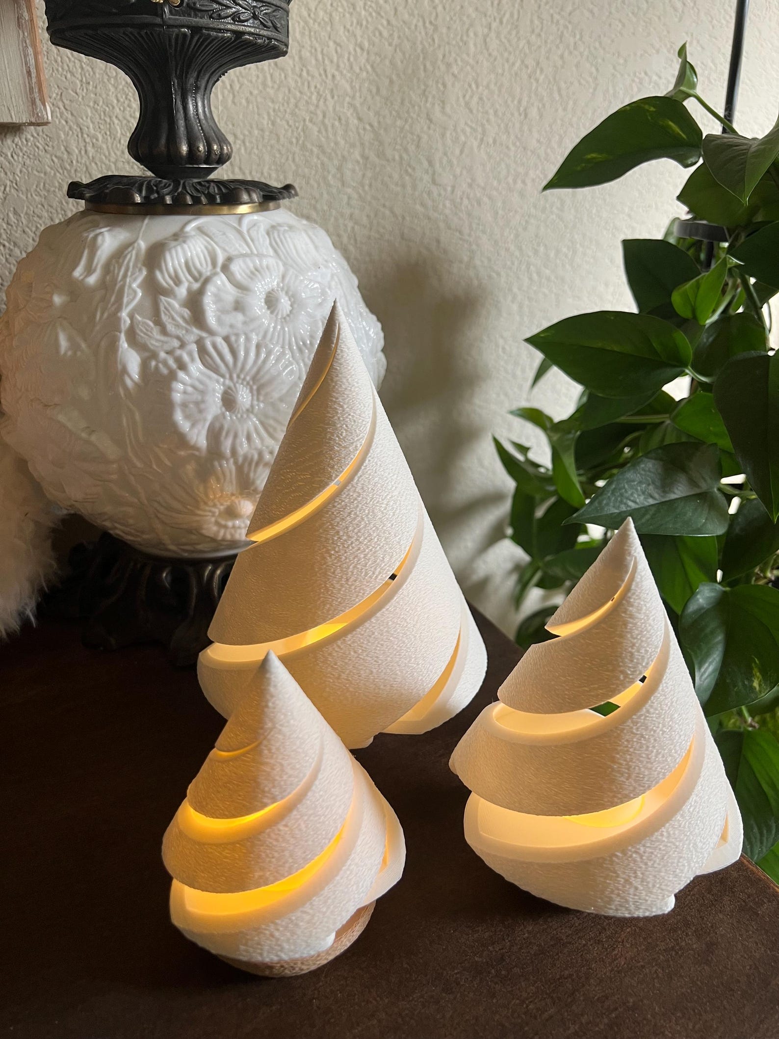 Set of 3 Elegant Christmas Tree Tea Light Lamps – 3D Printed Holiday ...