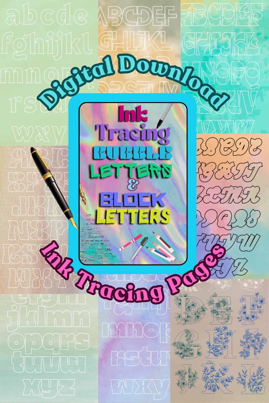 Ink Tracing Bubble Letters and Block Letters - Relaxing Reverse ...