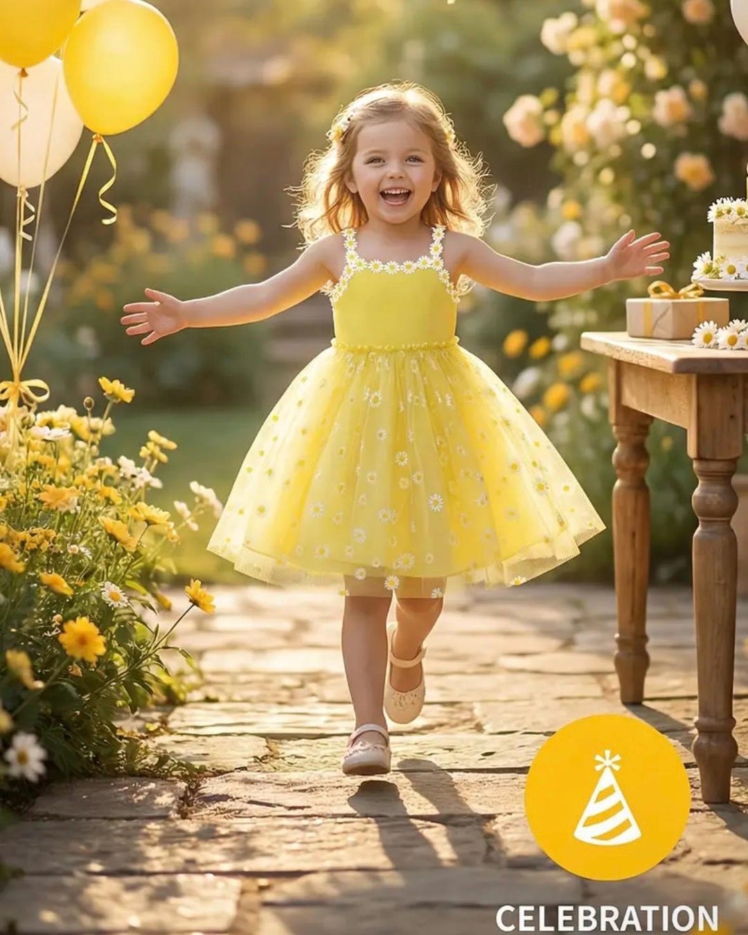 Yellow Daisy Tulle Dress Size 4 – Soft Floral Birthday Party Dress for ...