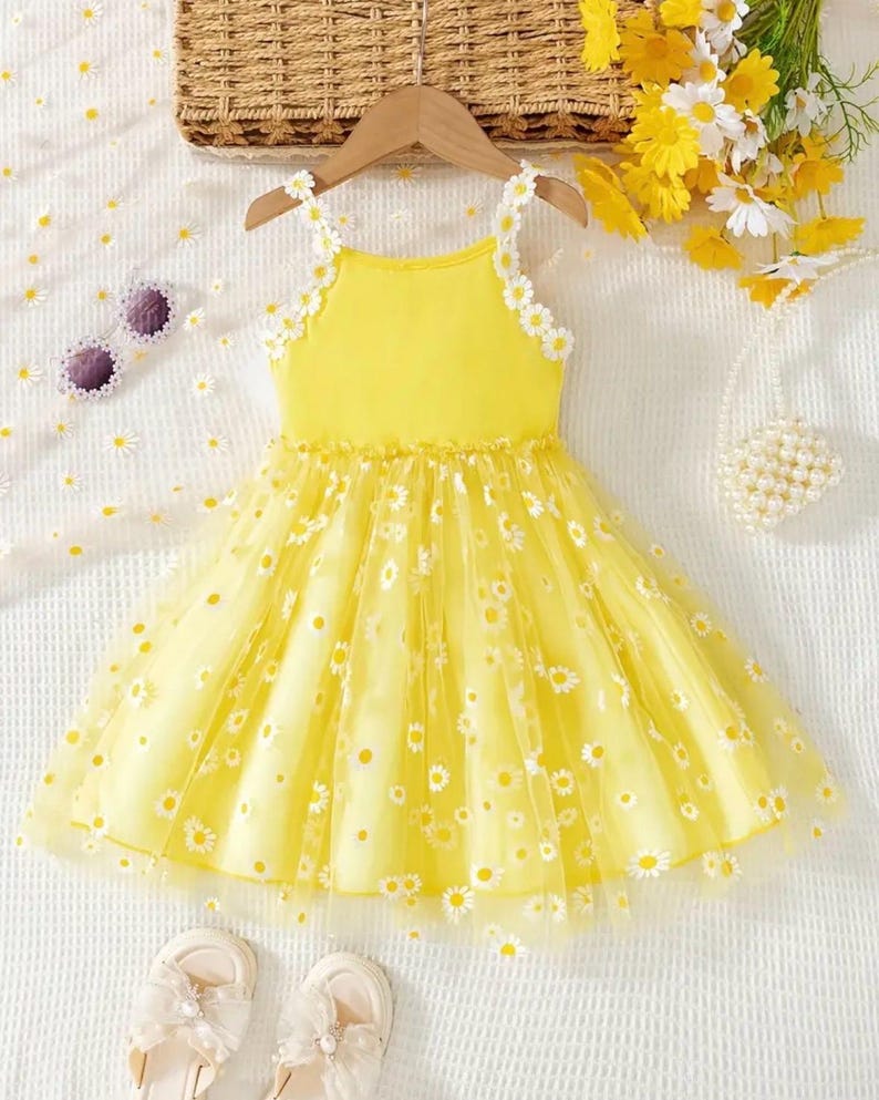 Yellow Daisy Tulle Dress Size 4 – Soft Floral Birthday Party Dress for ...