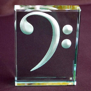 Music Bass Clef, Hand Carved Etched Glass Paperweight - Etsy