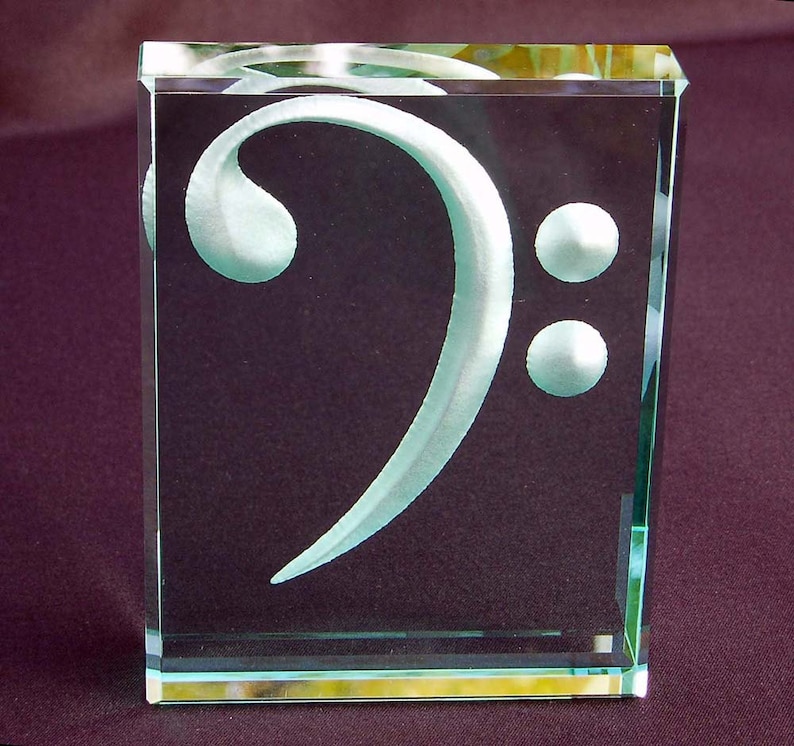Music Bass Clef, Hand Carved Etched Glass Paperweight - Etsy