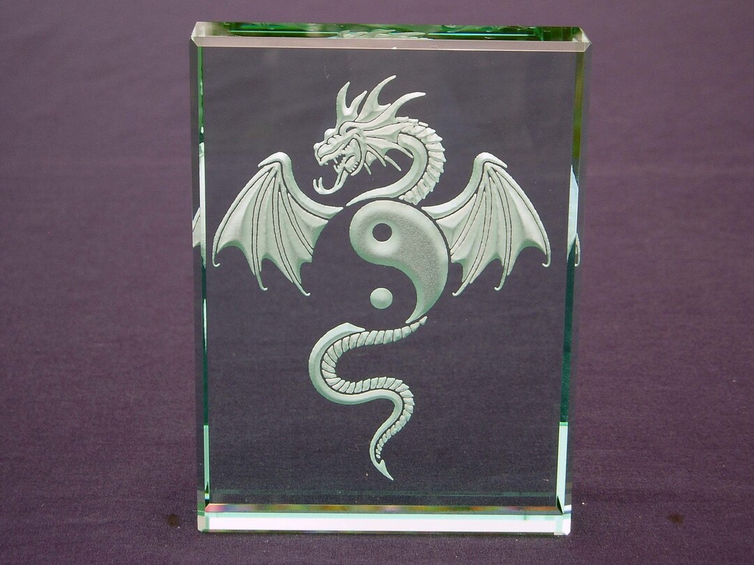 Ying Yang Dragon 2 Hand Etched Glass Paperweight - Etsy