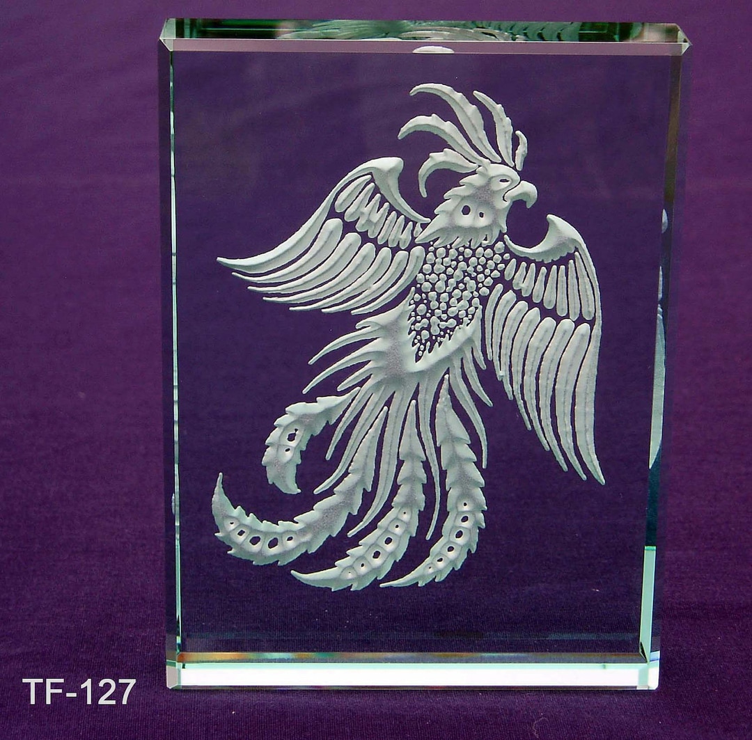 Phoenix Hand Etched Glass Paperweight - Etsy