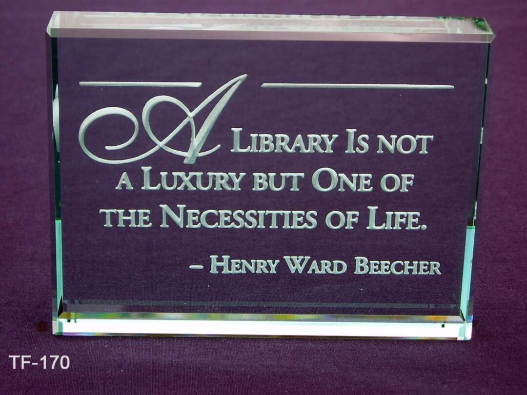 A Library is Not a Luxury Hand Etched Glass Paperweight - Etsy