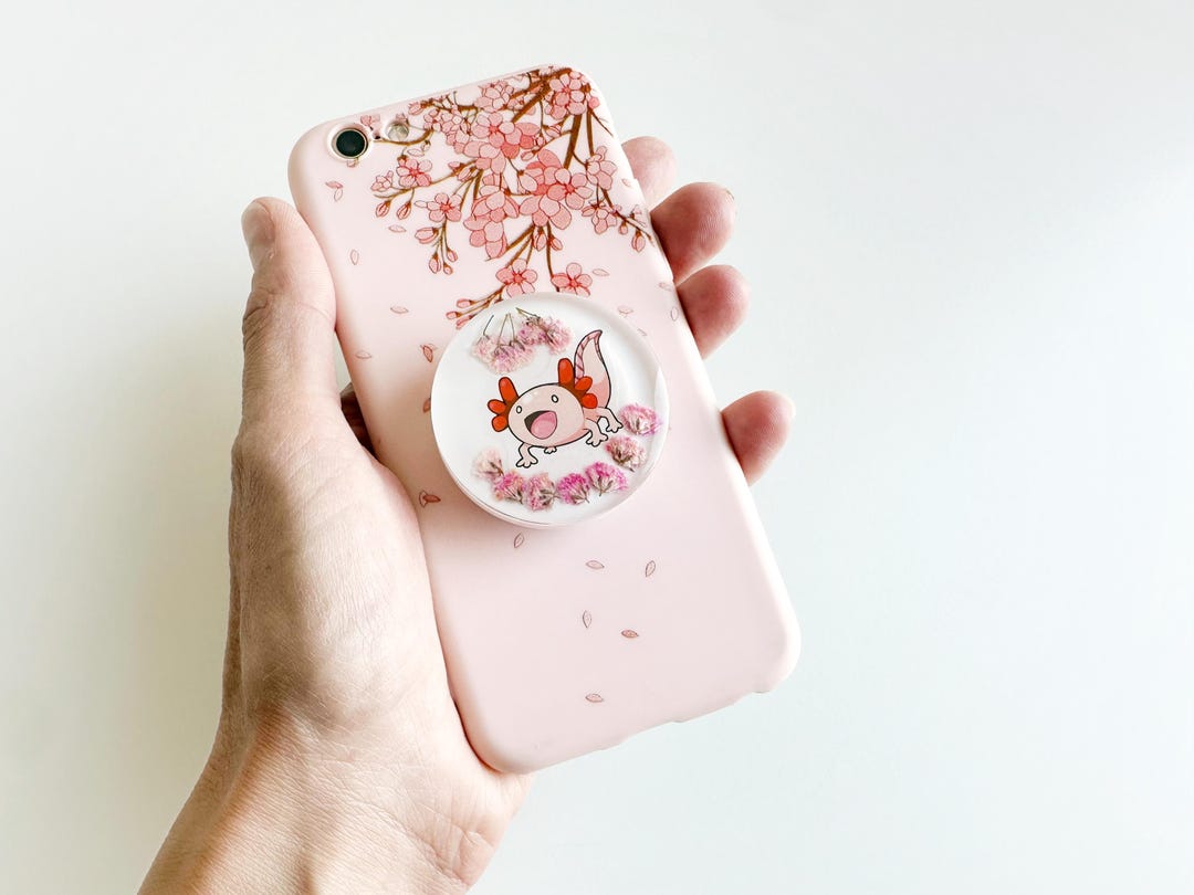 Axolotl Popsocket With Real Flowers Pale Pink Cute Animal Phone Grip ...