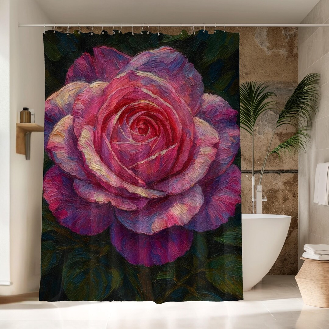 Painterly Rose Shower Curtain | Botanical Art, Moody Floral Bathroom ...