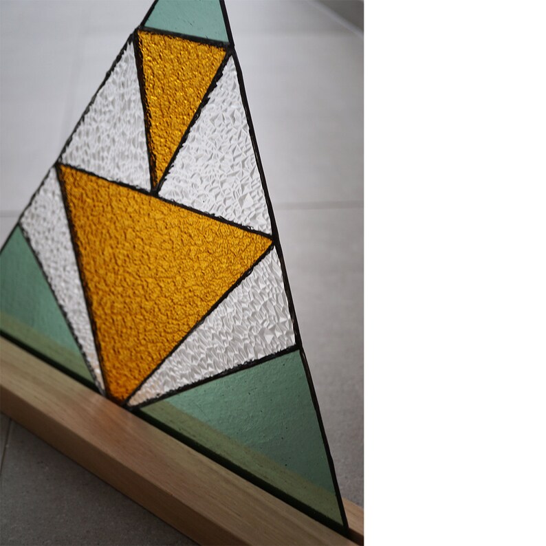 Stained glass window panel Tangram Mondrian style Light | Etsy