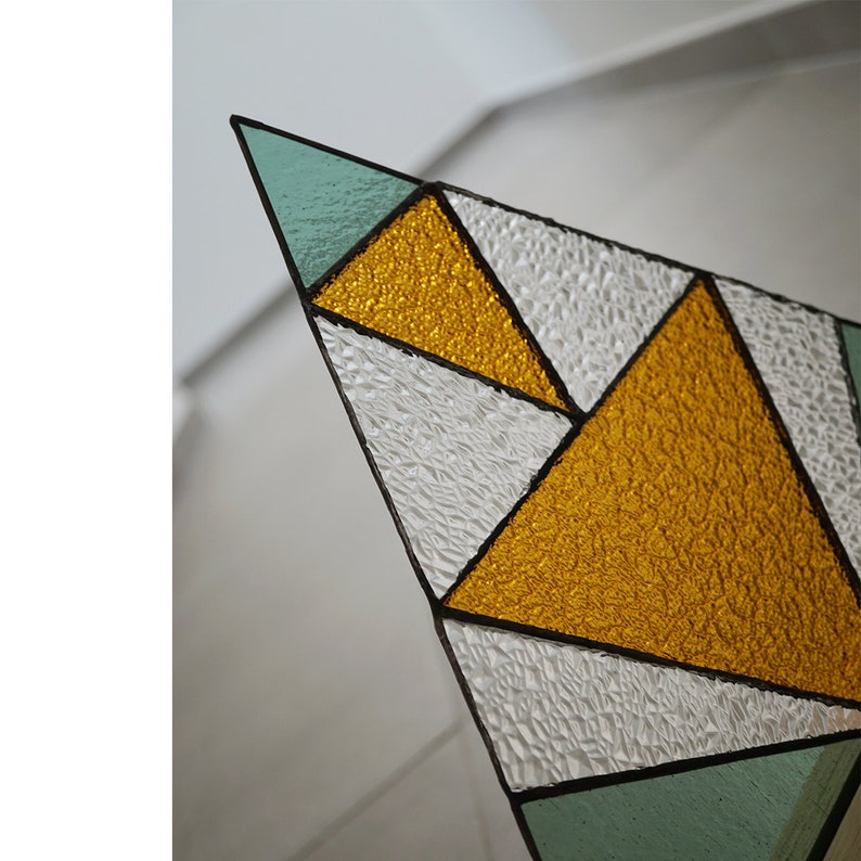 Stained glass window panel Tangram Mondrian style Light | Etsy