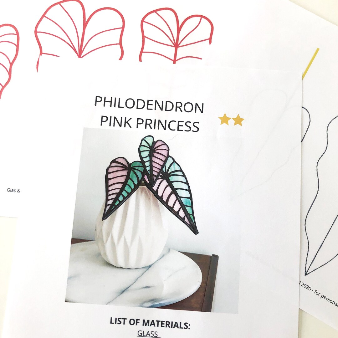 Plant Stained Glass Pattern - Philodendron Pink Princess - Etsy