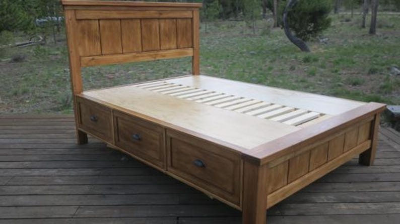 Farmhouse Storage Bed With Drawers – Queen Size DIY Bed Frame Plan ...