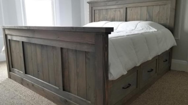 Farmhouse Storage Bed With Drawers – Queen Size DIY Bed Frame Plan ...