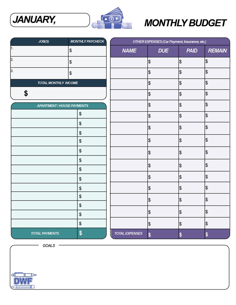 Monthly Financial Planner Printable for Adults | Budget & Expense ...