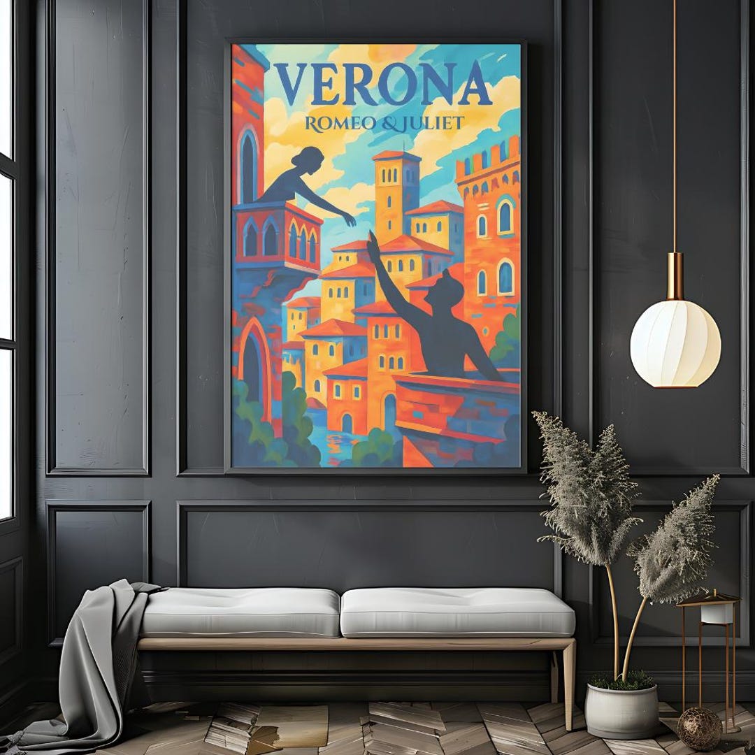 Romeo & Juliet Balcony Scene Print | Verona Italy Poster | Colorful Mid ...