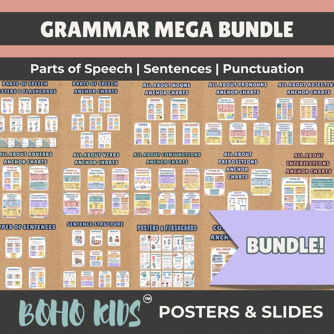 Grammar Mega Bundle Anchor Charts & Slides | Parts of Speech, Sentences ...