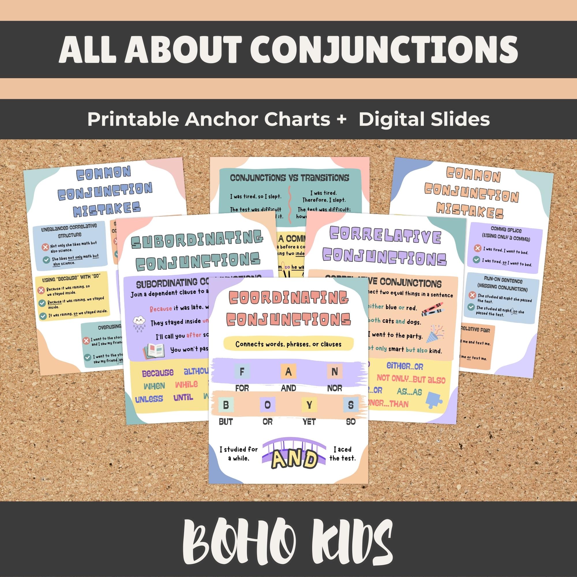 All About Conjunctions Anchor Charts | Printable Grammar Posters ...