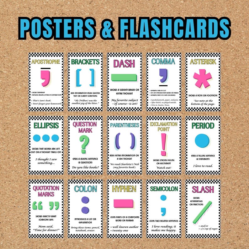 Punctuation Posters, Flashcards & Slides Set | ELA Interactive Study ...