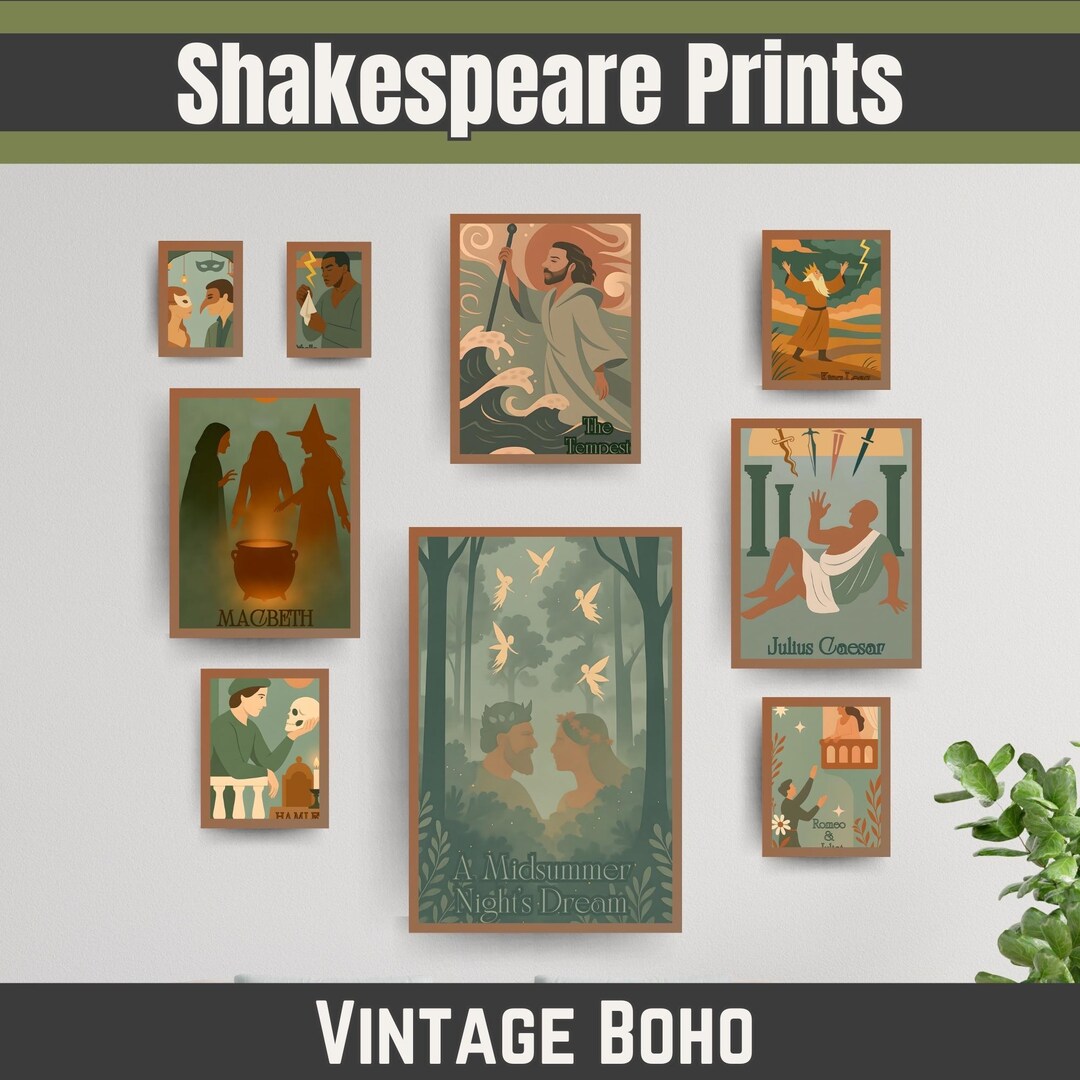 Vintage Boho Shakespeare Wall Art Set | Printable Literary Art Prints ...