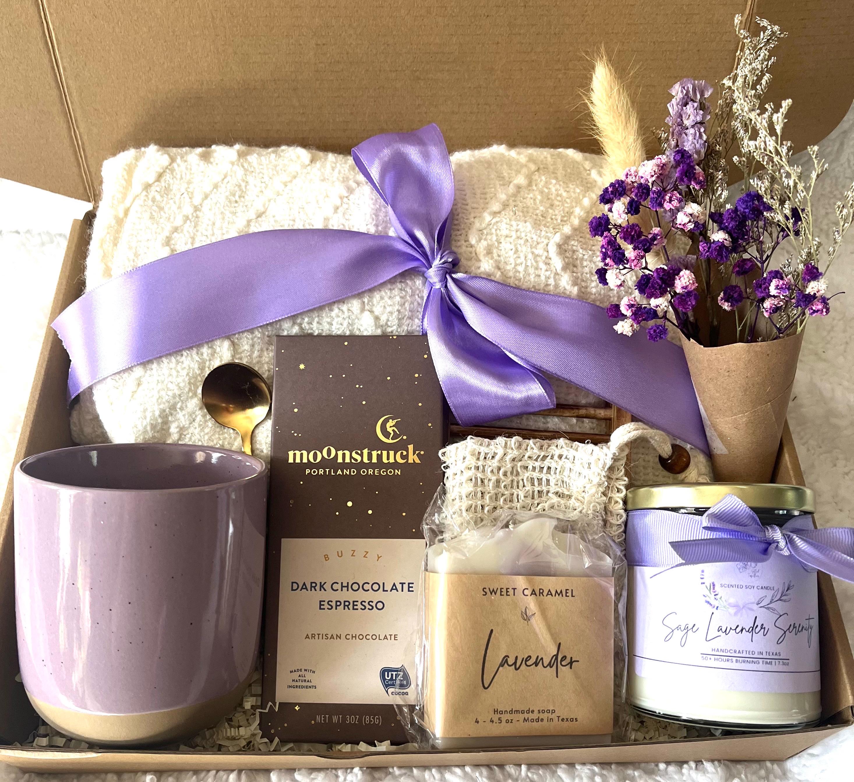 Lavender Cozy Self Care Gift Box for Her | Relaxation Gift Set With ...