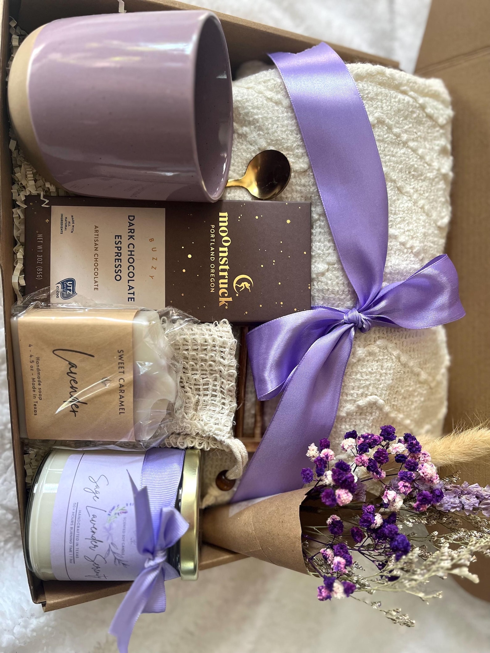 Lavender Cozy Self Care Gift Box for Her | Relaxation Gift Set With ...