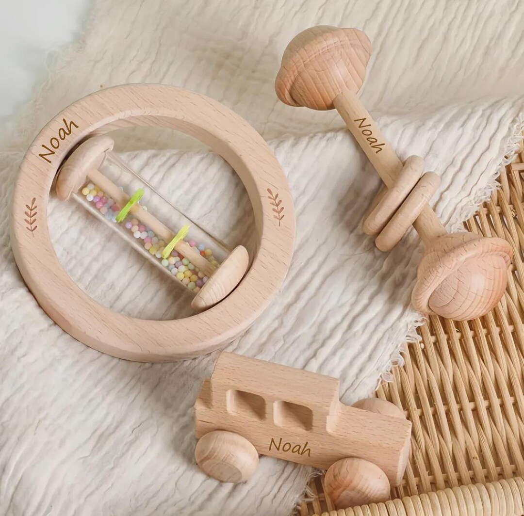 Personalized Baby Rattle Set New Gift Sensory Toys for Baby Custom Wood ...