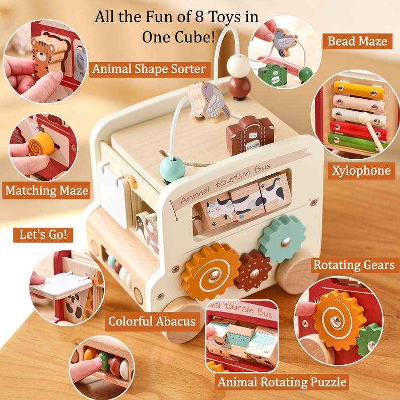 Personalized Name Wooden Bus Toy, Montessori Activity Red Cube for ...
