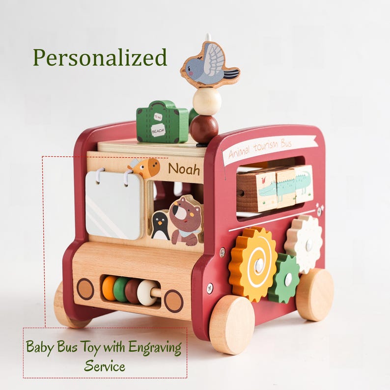 Personalized Name Wooden Bus Toy, Montessori Activity Red Cube for ...