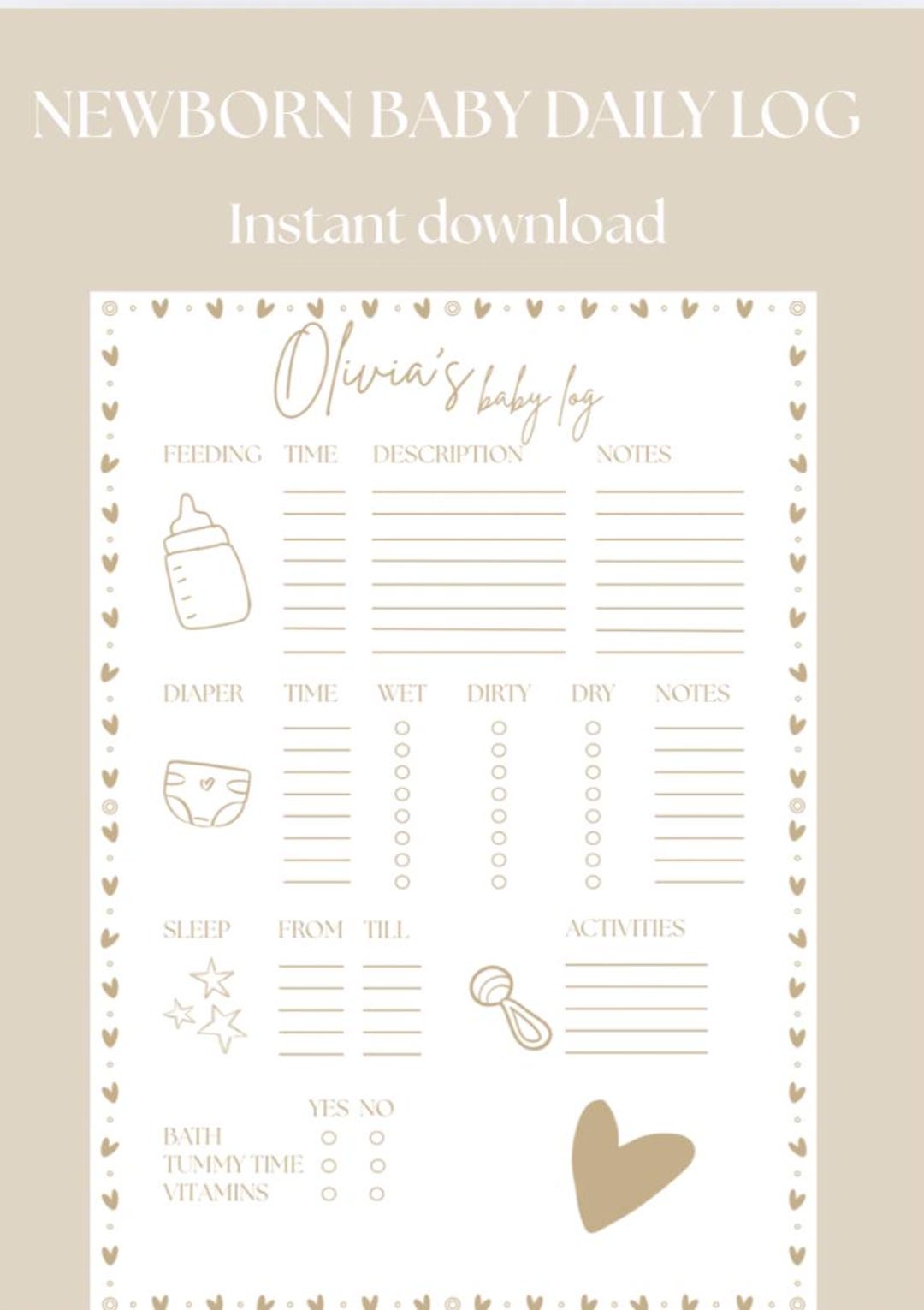 Editable Baby Daily Log Template - Newborn Tracker Printable for ...