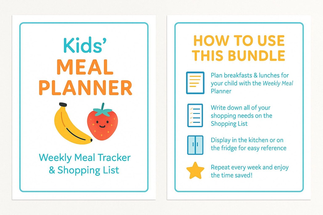 Kids Meal Planner Printable + Grocery List | Weekly Food Tracker ...