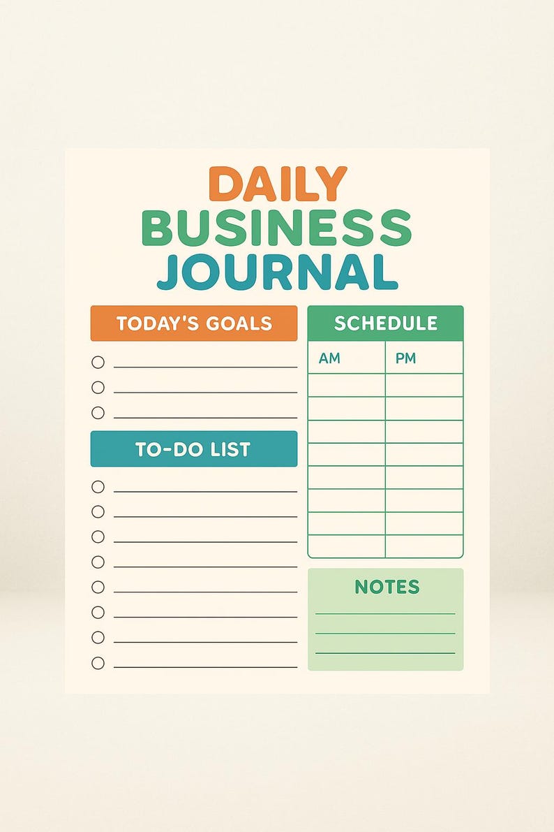 Colorful Business Journal | Printable Daily Business Planner | Goals ...