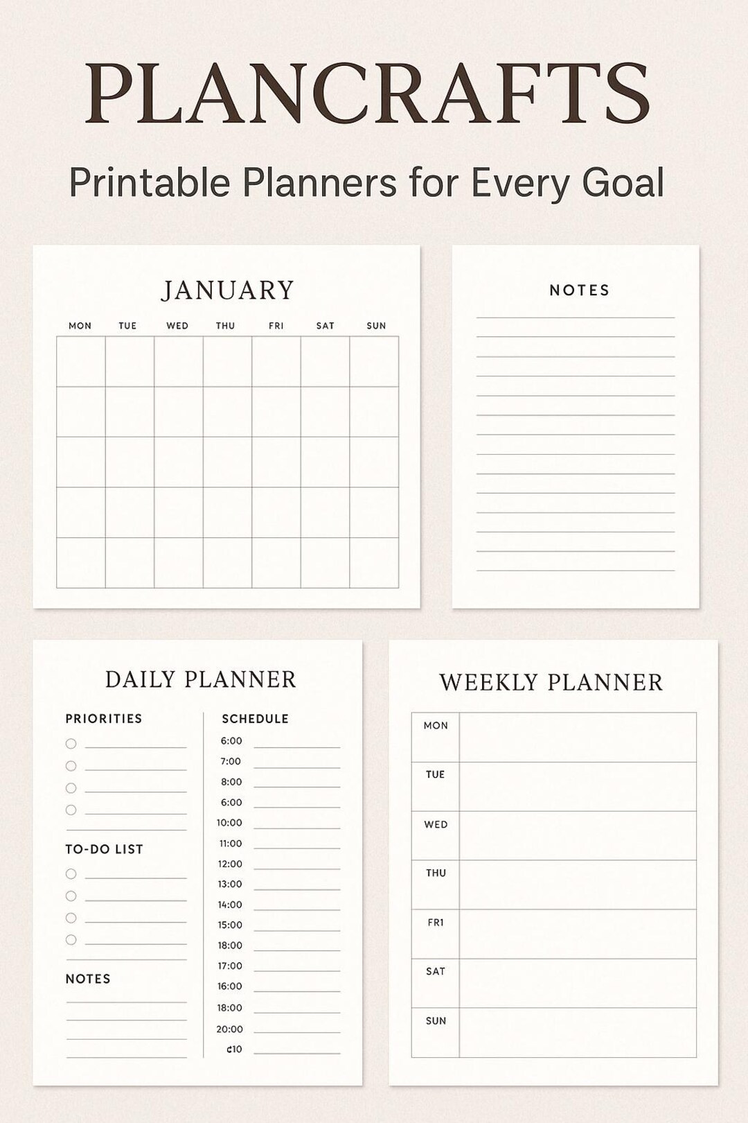 Minimalist Printable Planner Bundle | Daily, Weekly & Monthly Templates ...