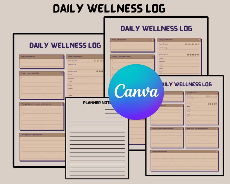 Daily Wellness Log Printable, Mental Health Planner, Mood Tracker, Meal ...